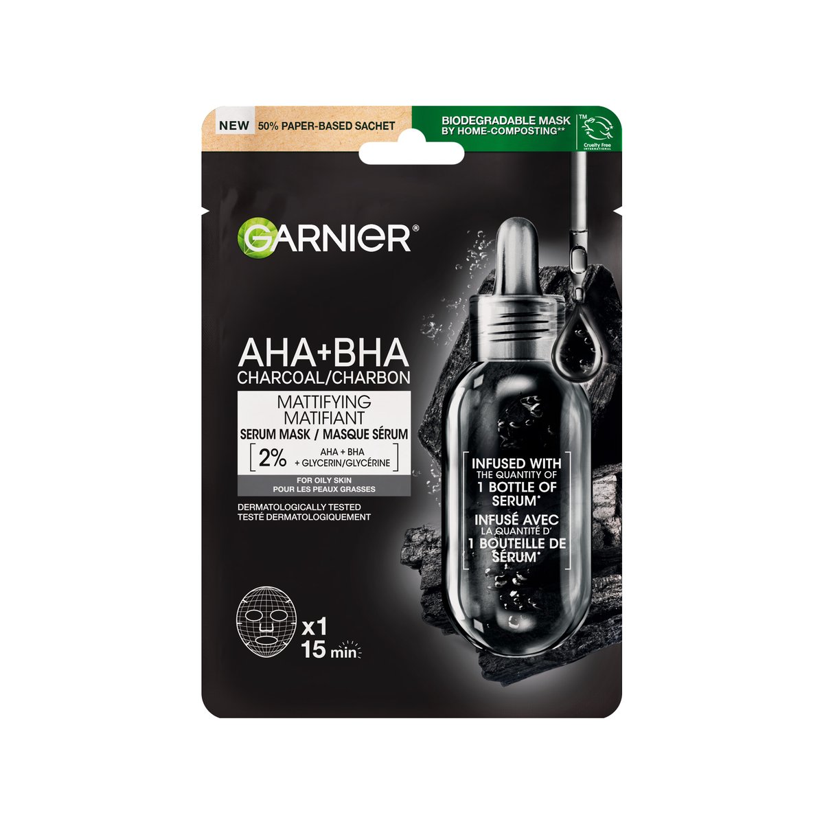 GARNIER AHA+BHA Charcoal Mattifying Serum Mask | Garnier Skin