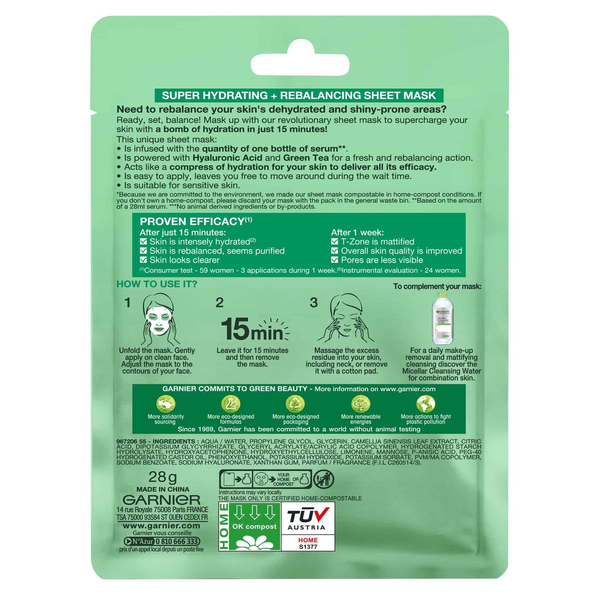 Moisture Bomb - Green Tea & HA Hydrating Sheet Mask - Garnier