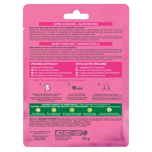 Moisture Bomb - Sakura & HA Hydrating Sheet Mask - Garnier